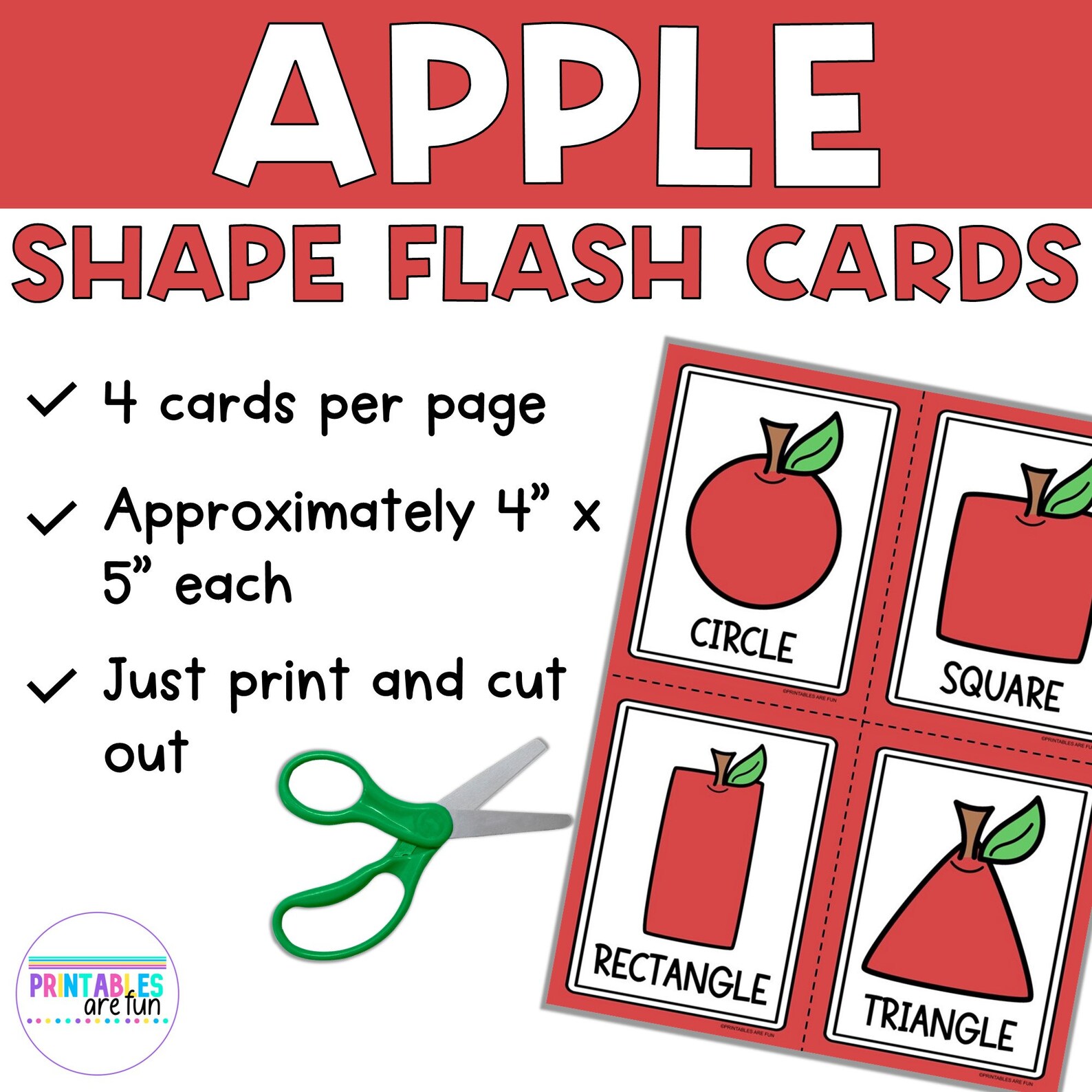 Fall Apple 2D Shape Posters and Flash Cards | Printable Math Activity ...
