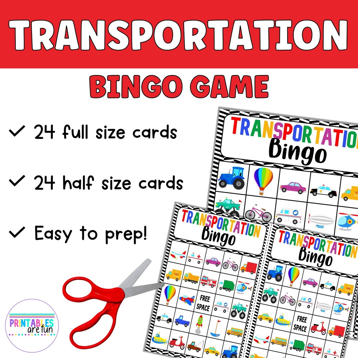 Transportation Bingo Game for Kids, Printable Games, Picture Bingo ...