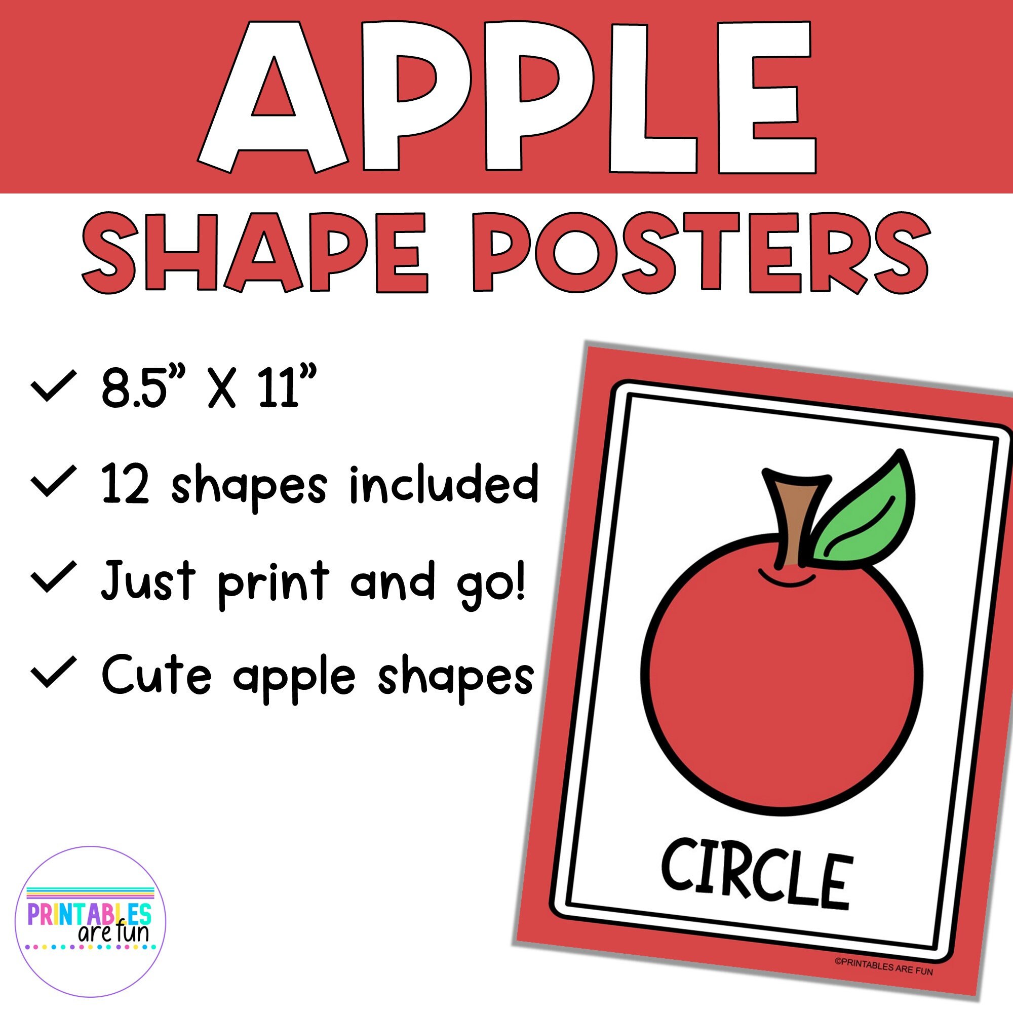 Fall Apple 2D Shape Posters and Flash Cards | Printable Math Activity ...