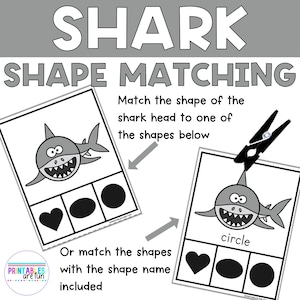 Shark 2D Shape Matching Clip Cards | Printable Math Activity for ...
