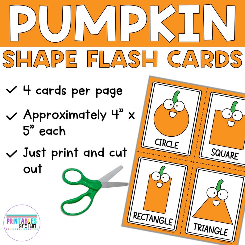 Fall Pumpkin 2D Shape Posters and Flash Cards Printable Math Activity ...