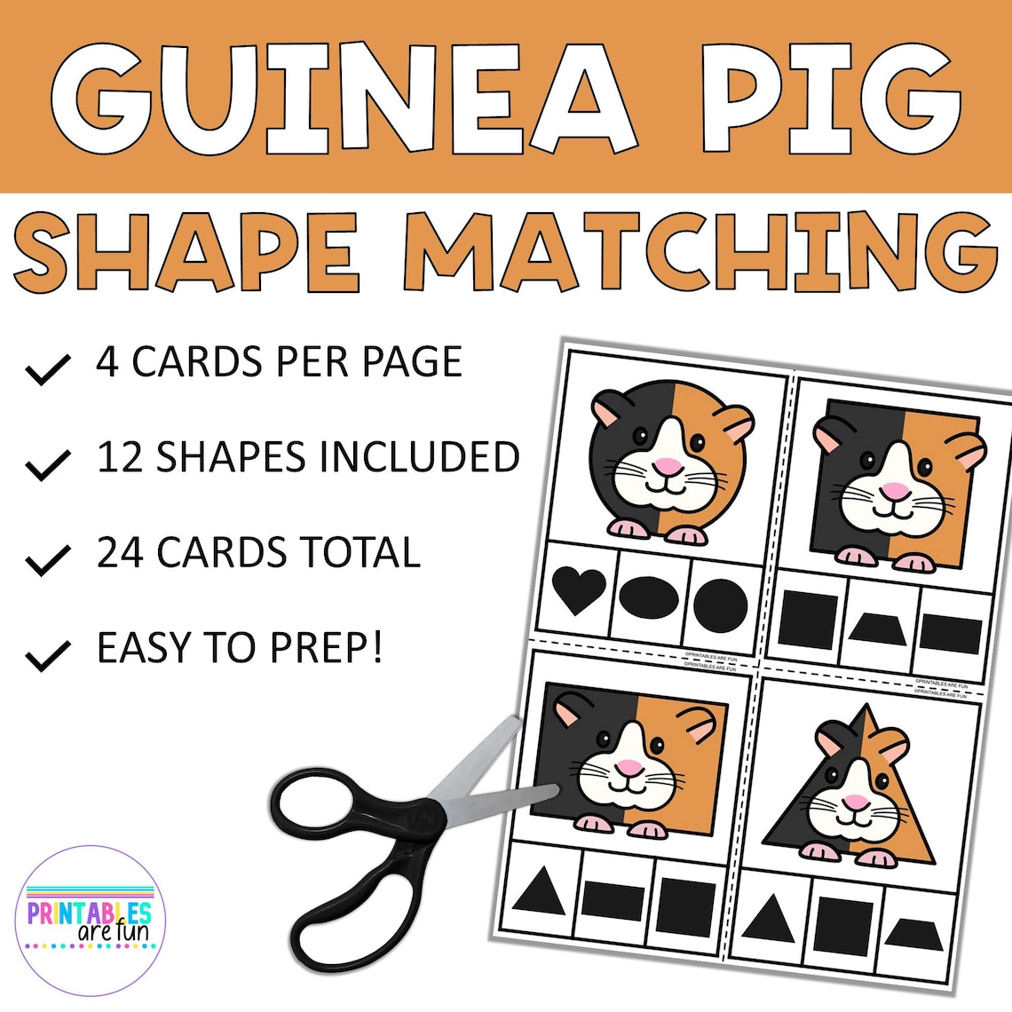 Guinea Pig 2D Shape Matching Clip Cards | Printable Math Activity for ...