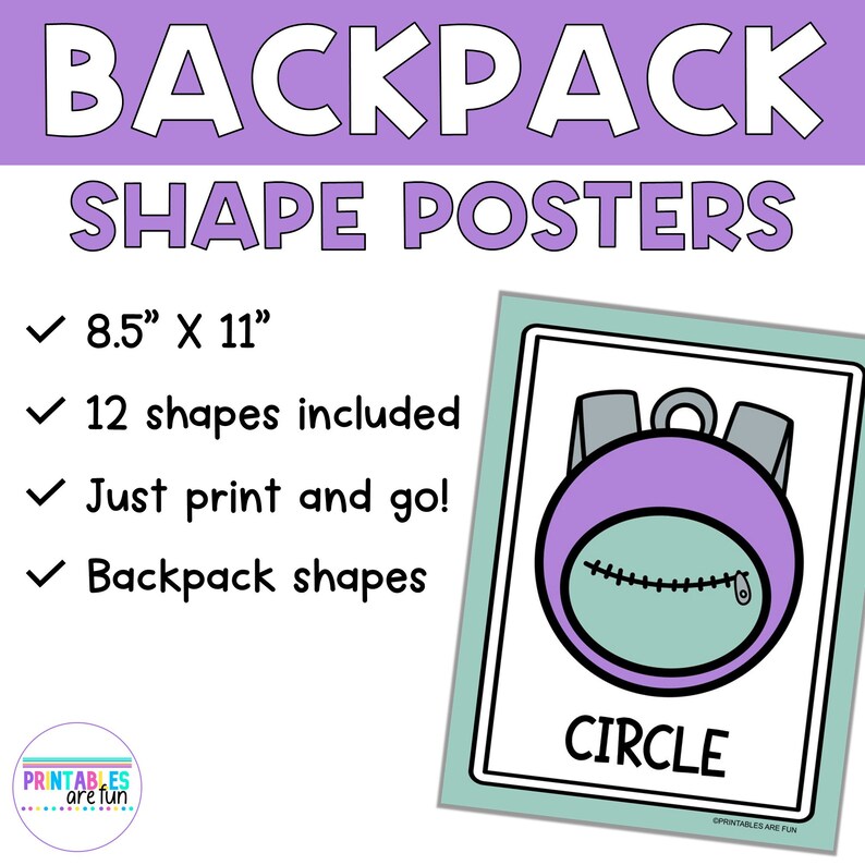 School Backpack 2D Shape Posters and Flash Cards Printable Math ...