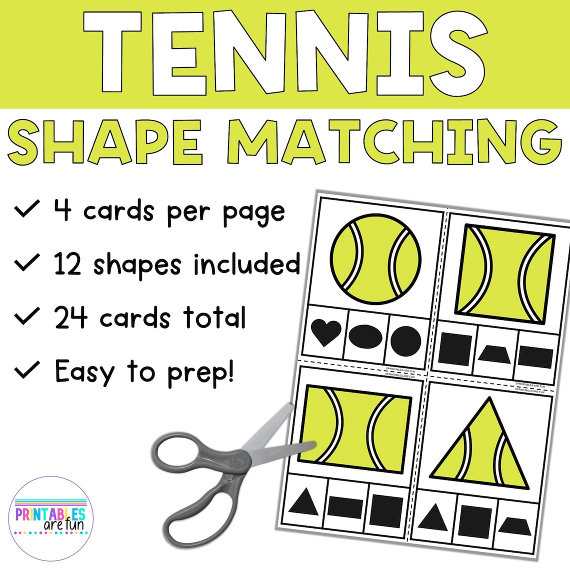 Tennis 2D Shape Matching Clip Cards | Printable Math Activity for ...