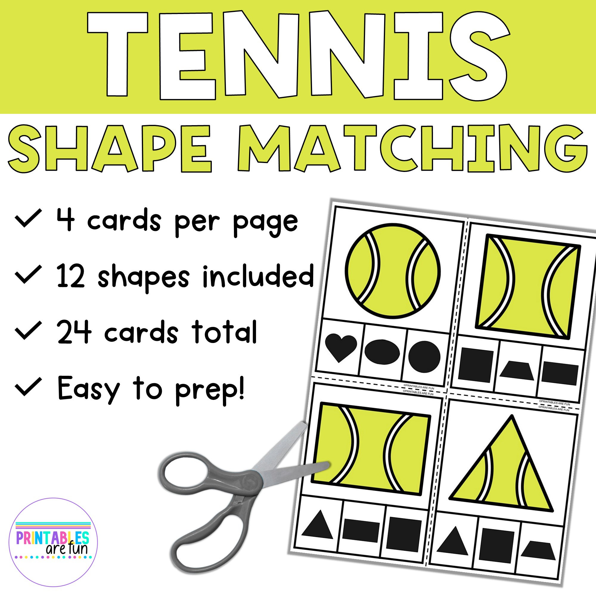 Tennis 2D Shape Matching Clip Cards | Printable Math Activity for ...