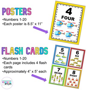 Transportation Number Posters and Flash Cards 1-20, Printable Activity ...