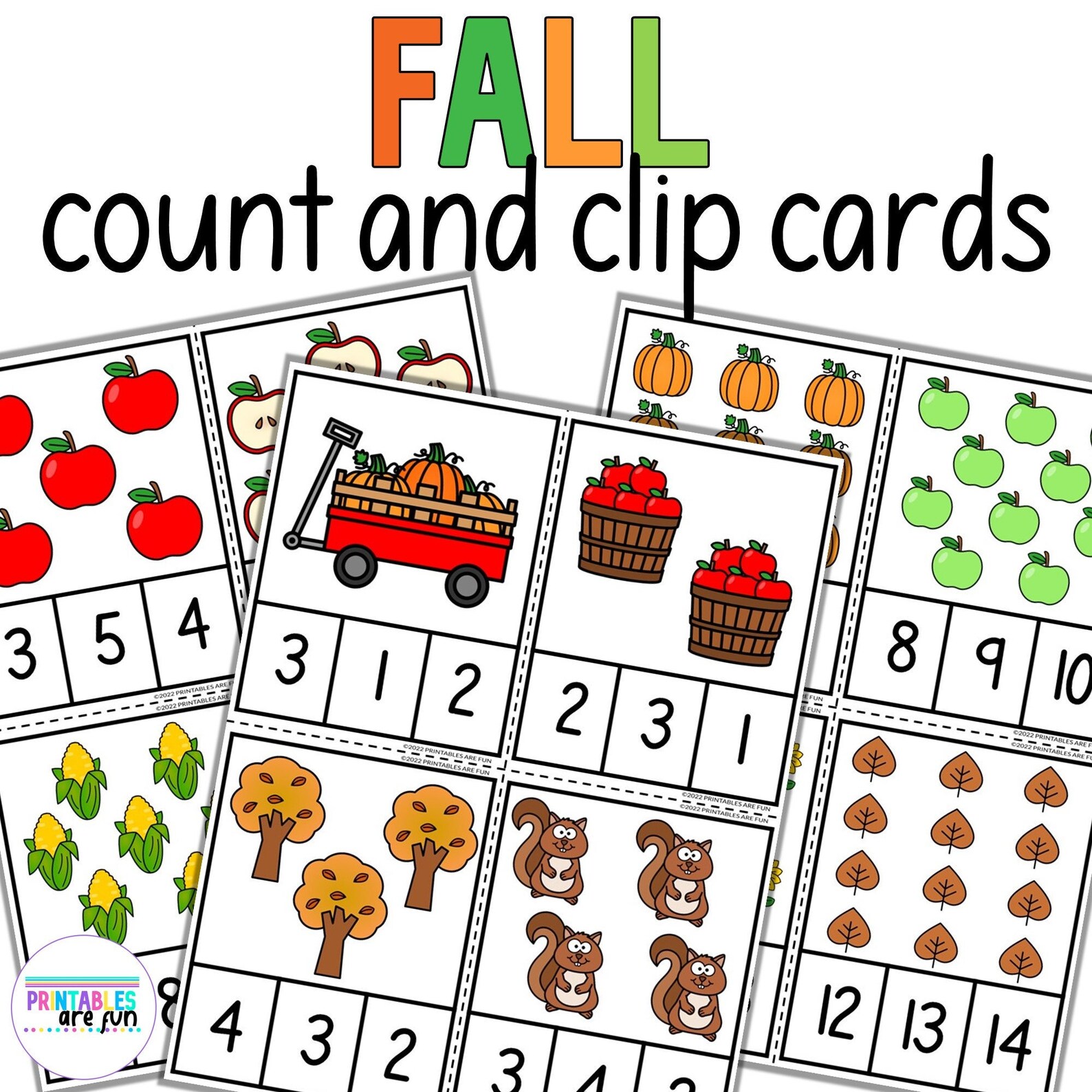 Fall Count and Clip Cards 1-20 Printable Activity Preschool - Etsy
