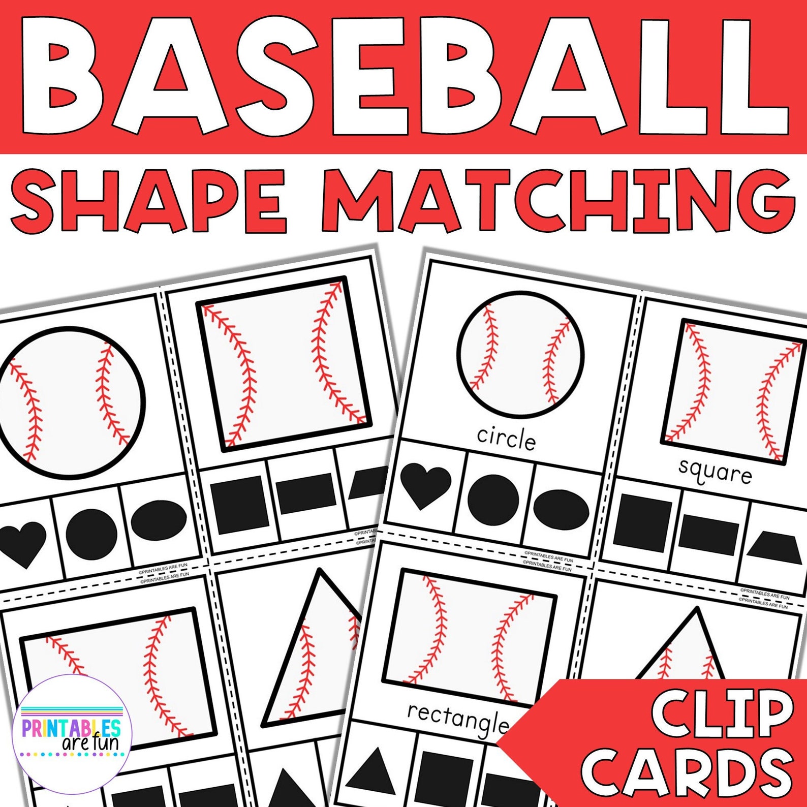Baseball 2D Shape Matching Clip Cards | Math Task Cards | Printable ...