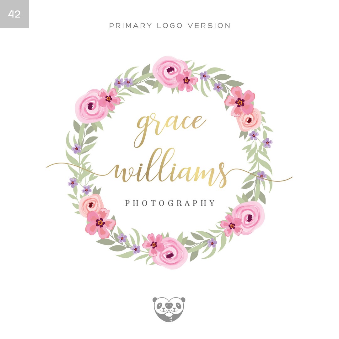 Flower Logo, Floral Wreath Logo, Watercolor Wreath Logo Watermark ...