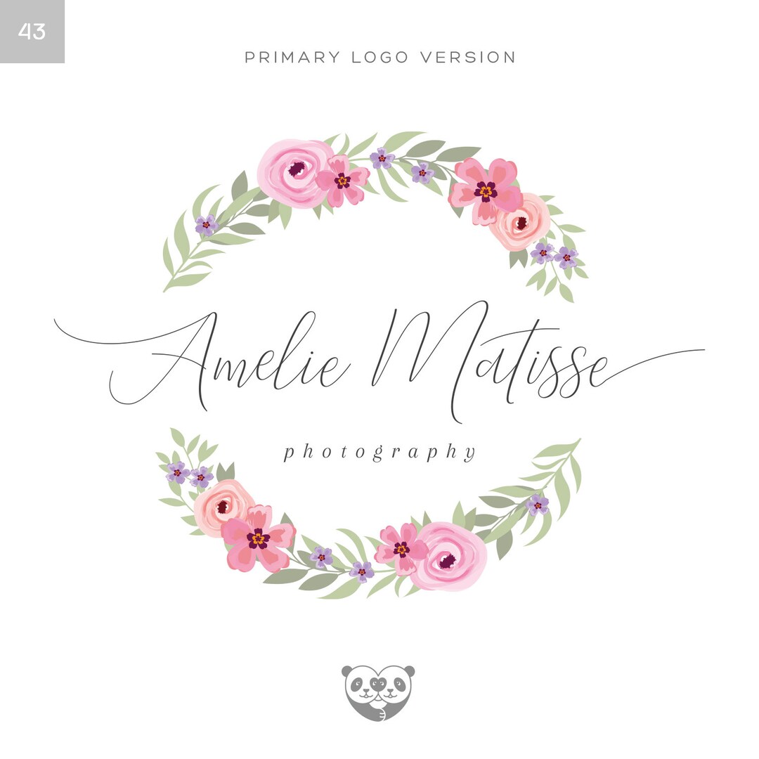 Floral Wreath Logo Flowers Logo Digital Watercolor Watermark - Etsy