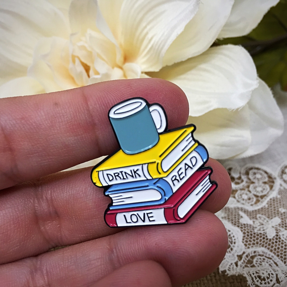 Drink Read and Love Soft Enamel Pin for Booklovers and Lovers | Etsy