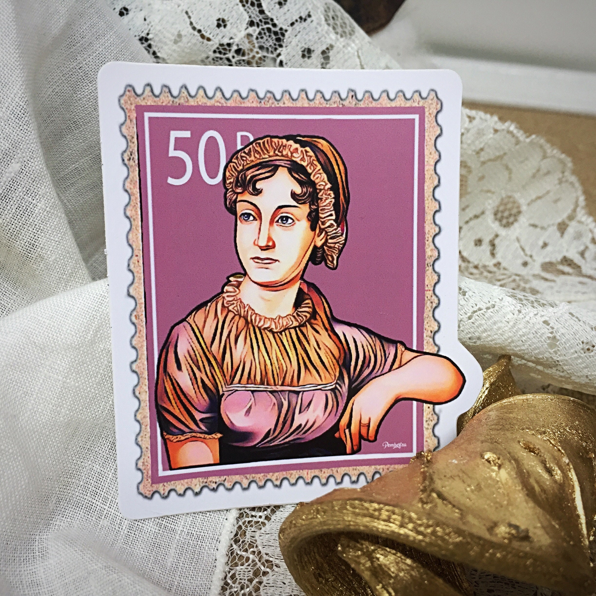 Jane Austen Postage Stamp Vinyl Sticker - Weatherproof. Waterproof. UV ...