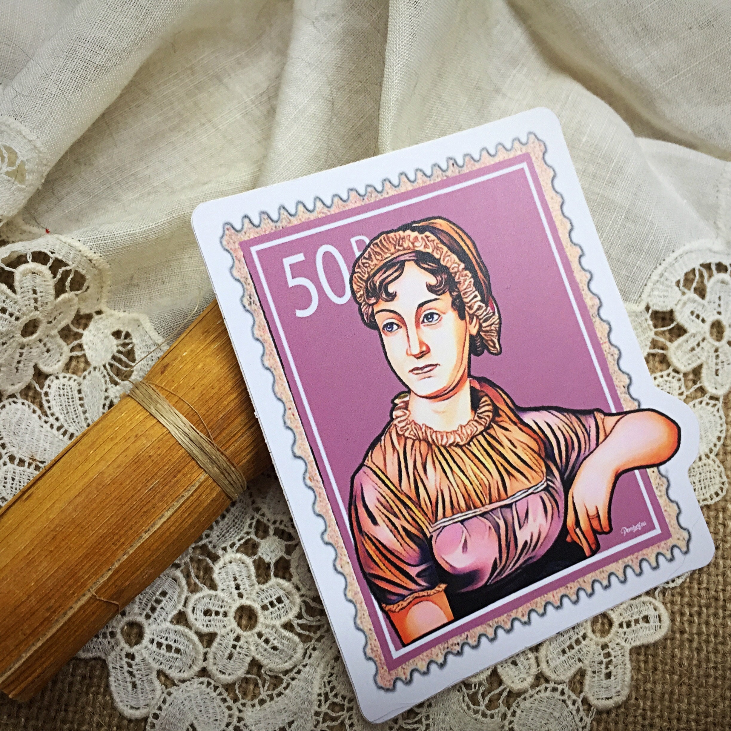 Jane Austen Postage Stamp Vinyl Sticker - Weatherproof. Waterproof. UV ...