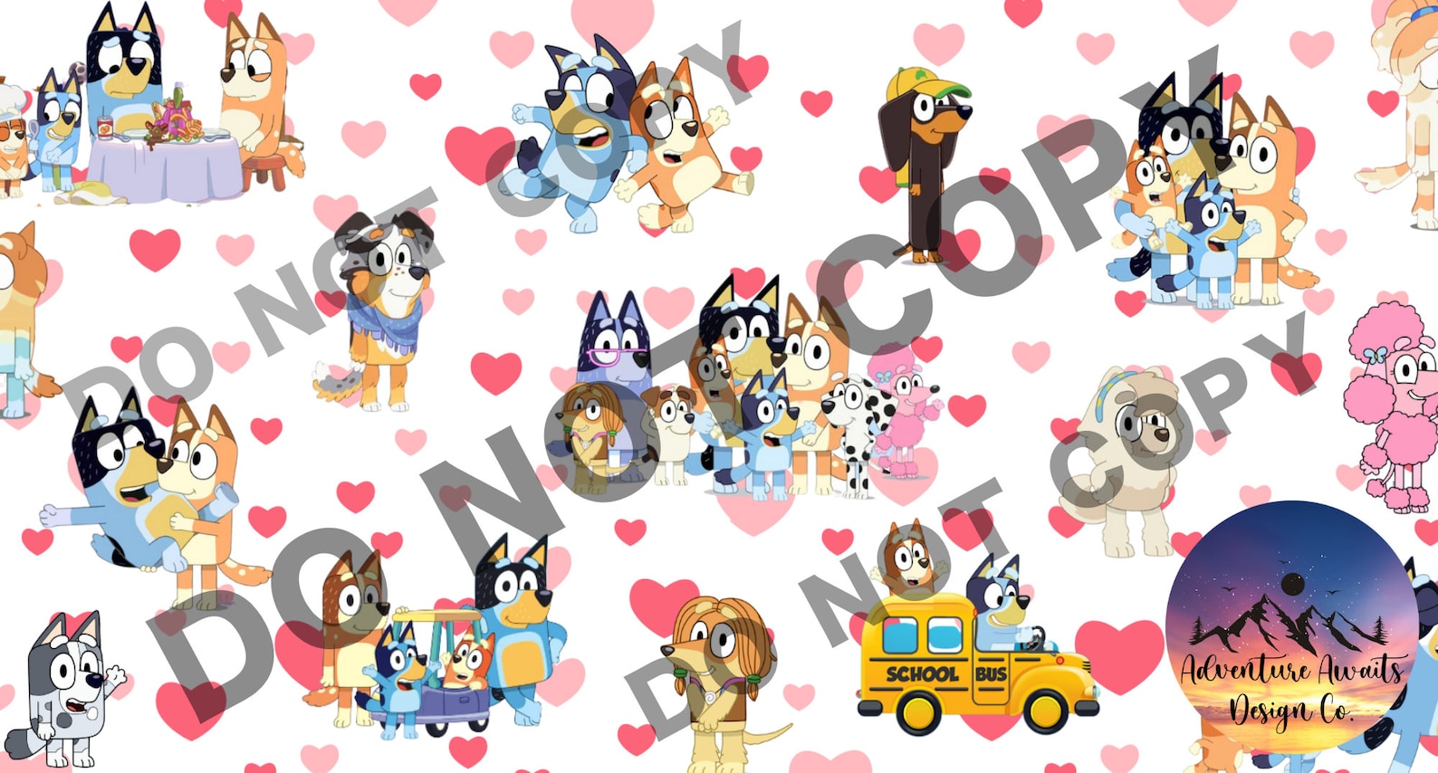 Bluey Pink Hearts Collage Kids Tumbler Sublimation Png - Etsy