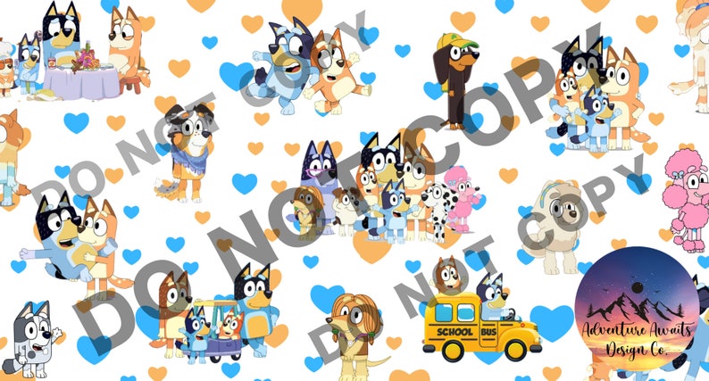 Bluey Hearts Collage, Kids Tumbler, Sublimation Png, Digital Design ...