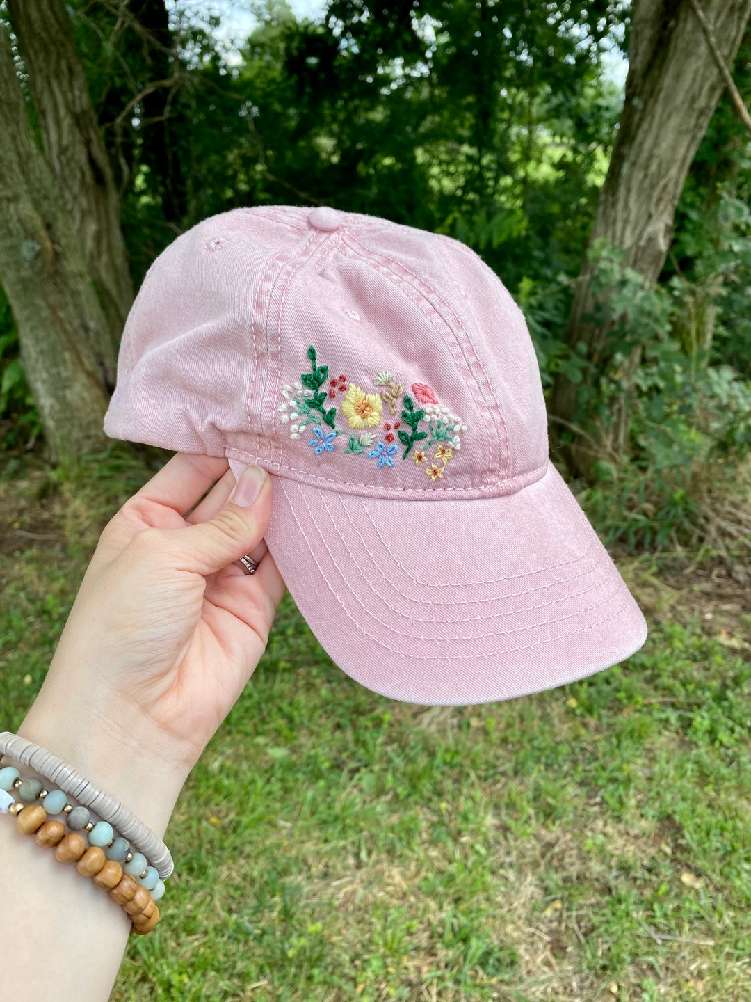 Floral Embroidered Hat - Etsy