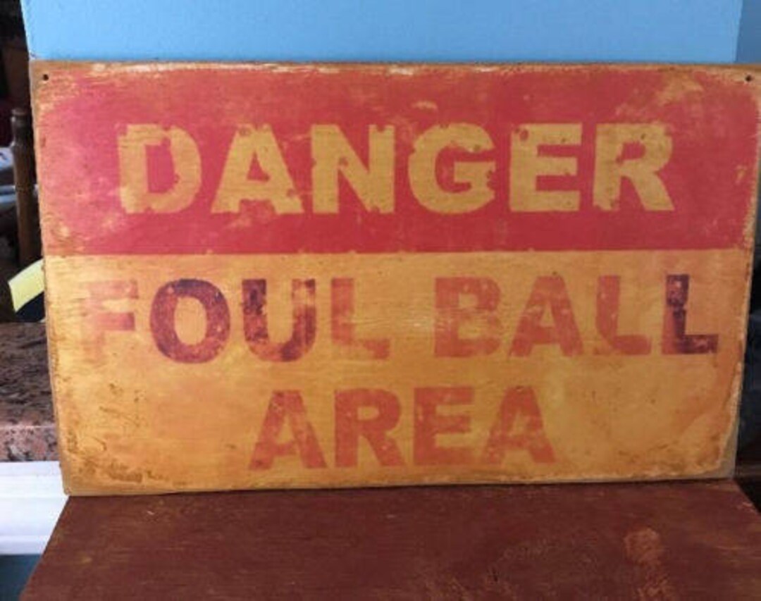 Retro Wood Baseball danger Foul Ball Area Sign - Etsy