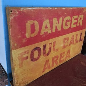 Retro Wood Baseball danger Foul Ball Area Sign - Etsy