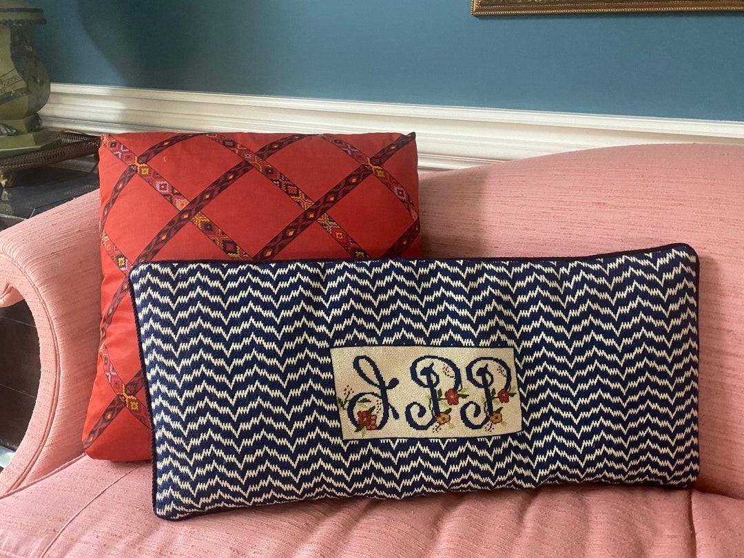 Vintage Bargello Needlepoint Monogram Lumbar Pillow - Etsy