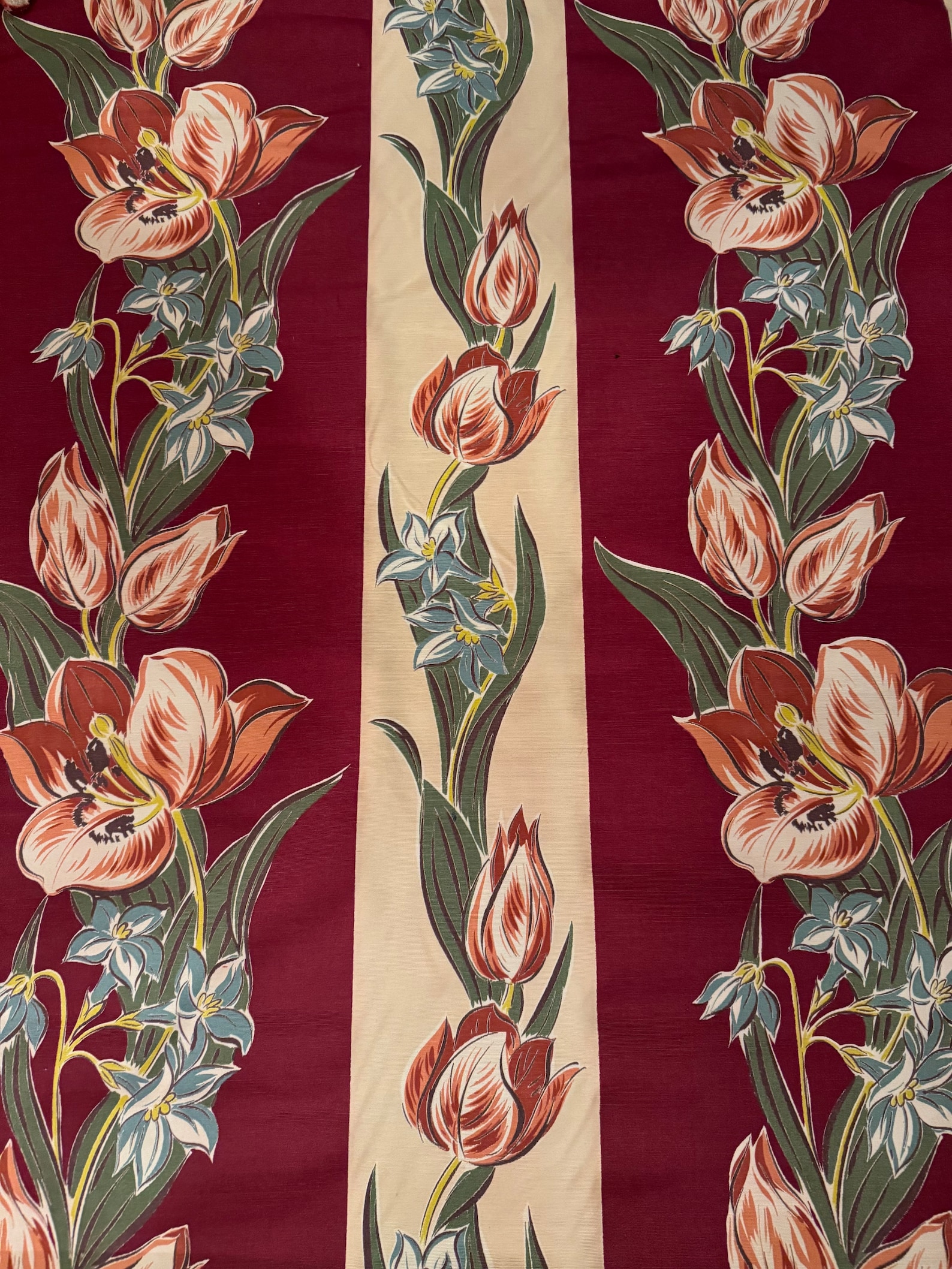 Vintage 1940 Floral Stripe Fabric- by the Yard - Etsy