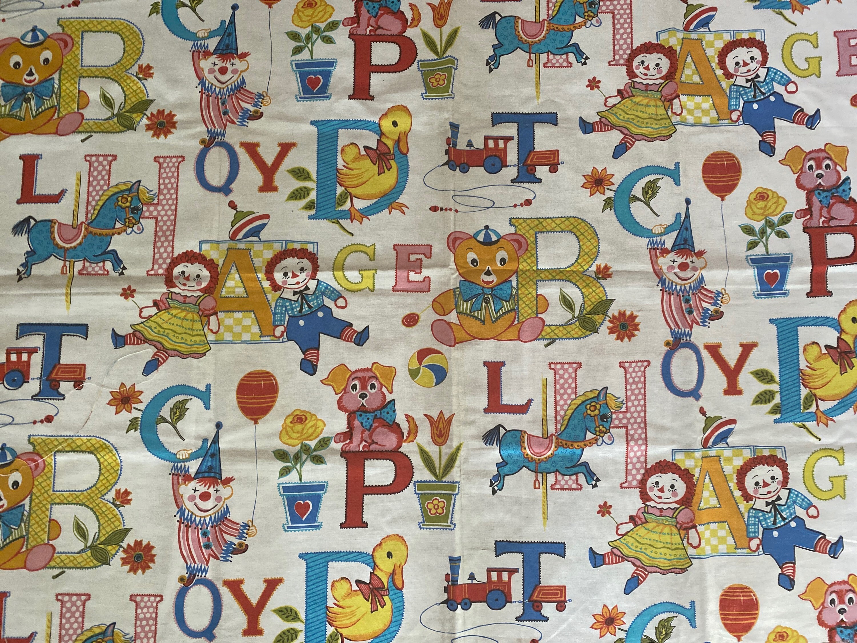 Vintage 1950s Novelty Alphabet Fabric Remnant - Etsy