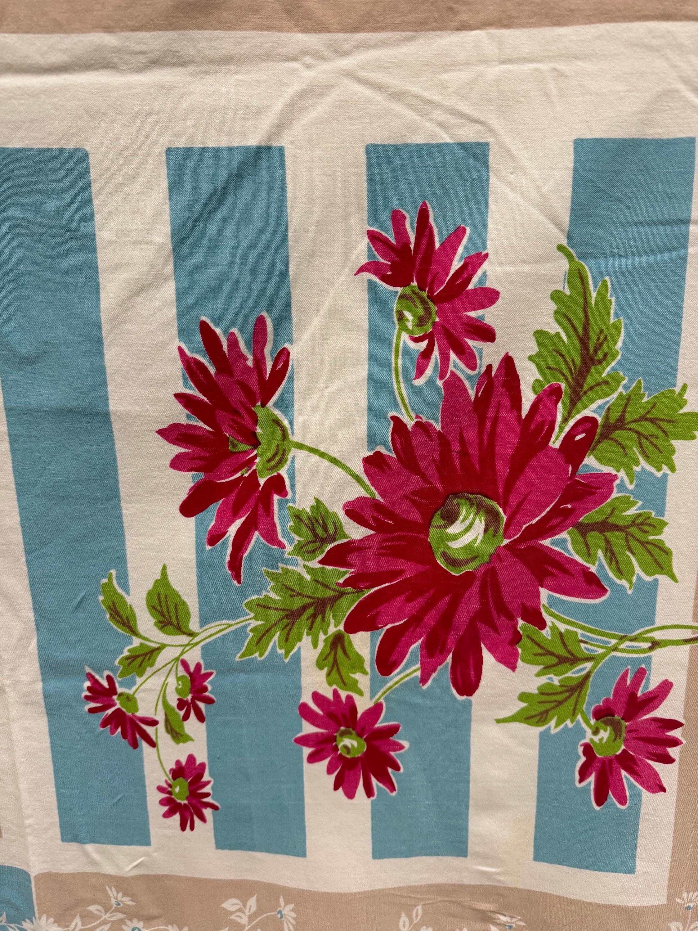 Vintage 1940s Printed Cotton Tablecloth Floral and Stripes - Etsy