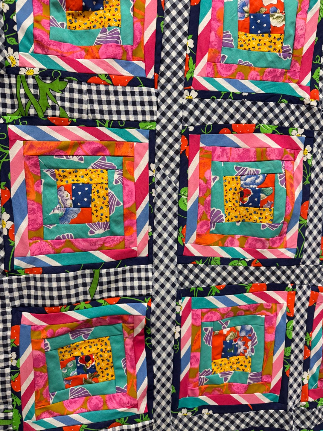 Colorful Scrappy Log Cabin Quilt Top - Novelty Fabric - Etsy