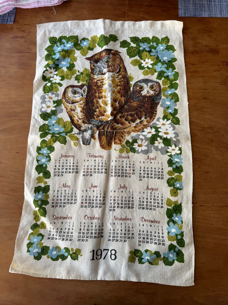 Vintage Linen 1978 Calendar With OWLS - Etsy