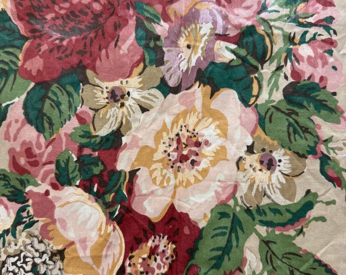 Vintage Polished Cotton Chintz Fabric Remnant- Floral Stripe - Etsy