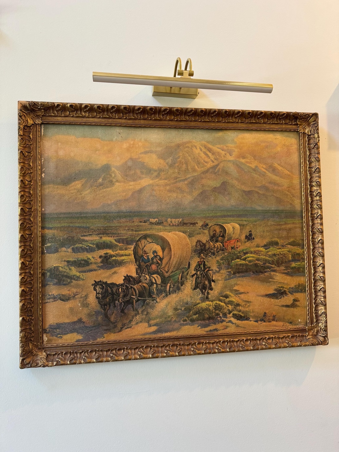 Vintage Fred Grayson Sayre Print on Board Gold Frame Wagon Train - Etsy