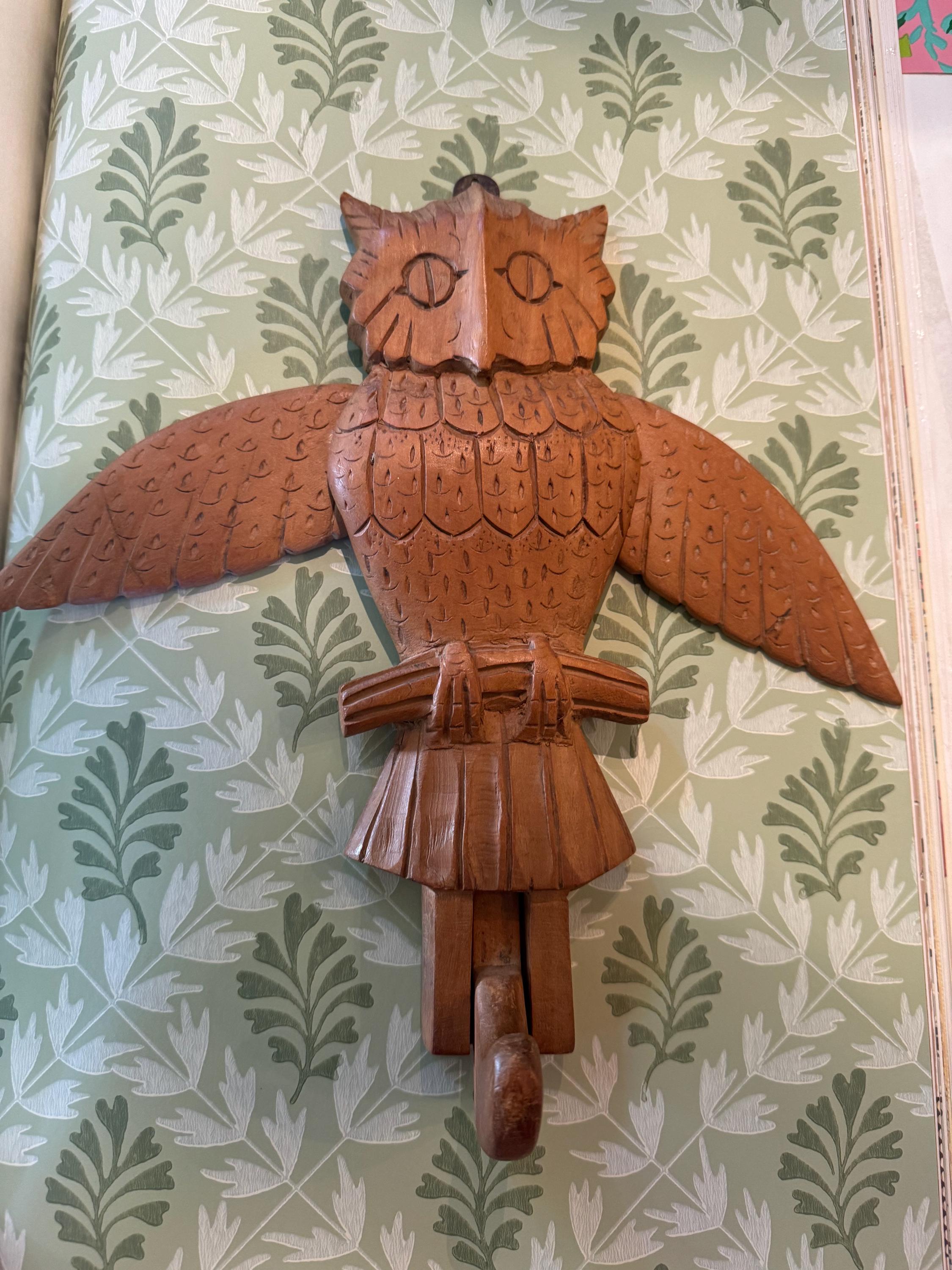 Vintage Mid Century Wooden Carved Owl Hook With Moveable Wings - Etsy