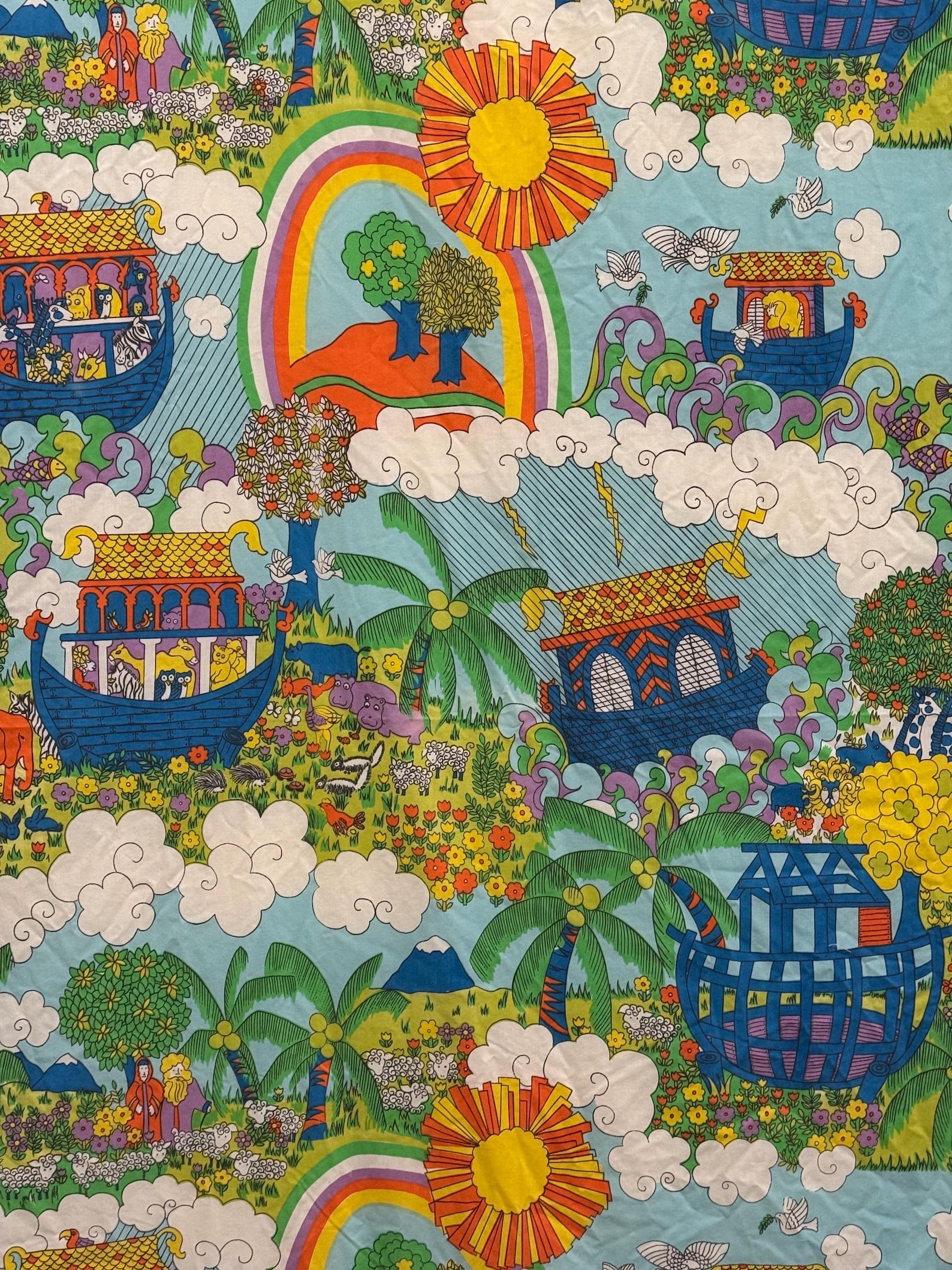 Vintage 1970 Sears and Robuch Noah’s Arc sheet - 80”x 96” - Etsy 日本