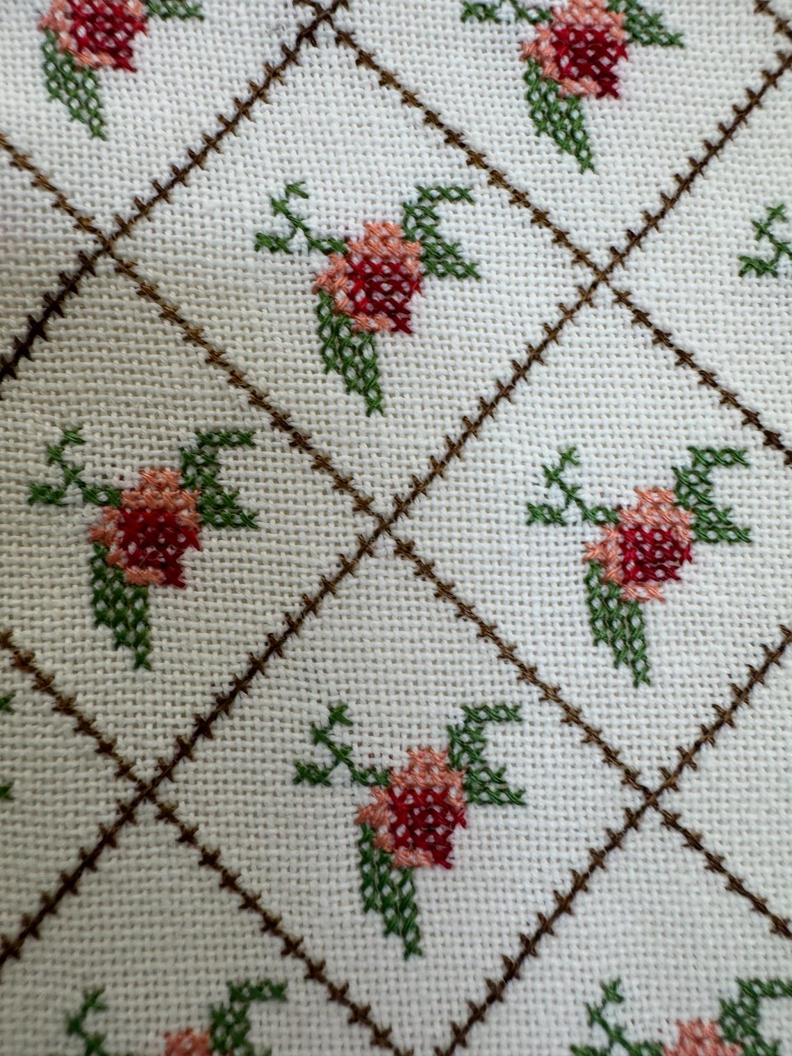 Vintage Card Table Tablecloth Cross Stitch Detail - Etsy