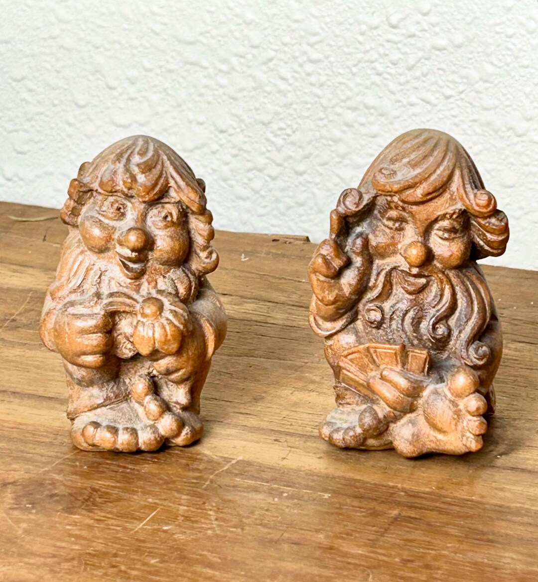 Vintage Carved Wooden Gnomes. German Folk Art. Gnome Playing Cards and ...