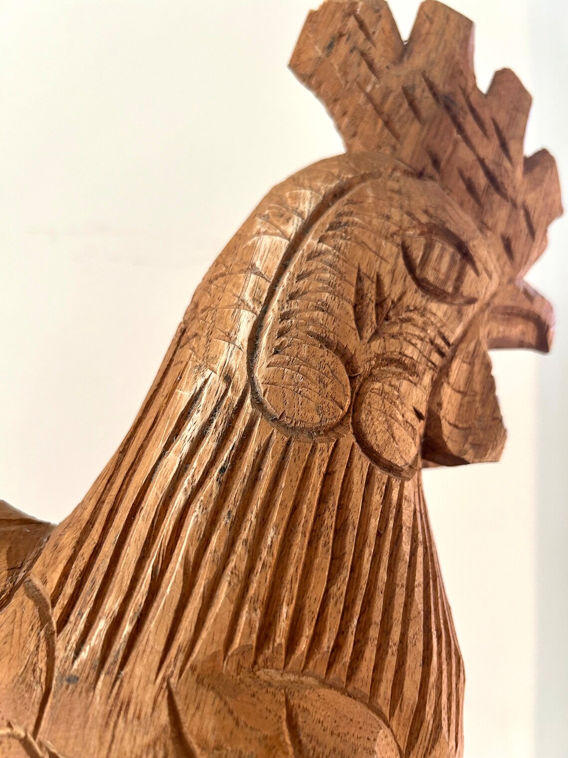 Vintage Hand Carved Wooden Rooster, Statue Folk Art, Rustic Decor, Wood ...