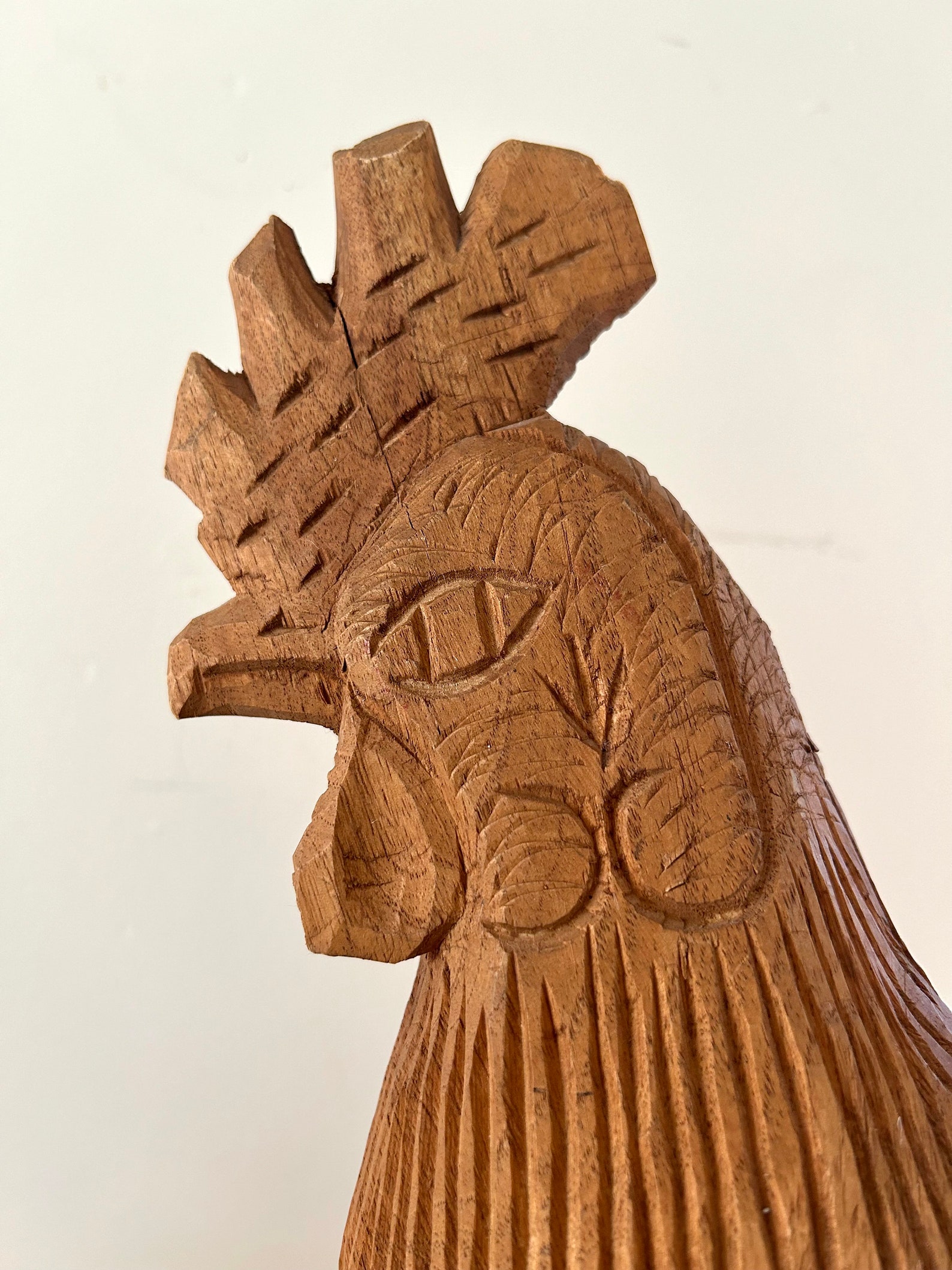 Vintage Hand Carved Wooden Rooster, Statue Folk Art, Rustic Decor, Wood ...
