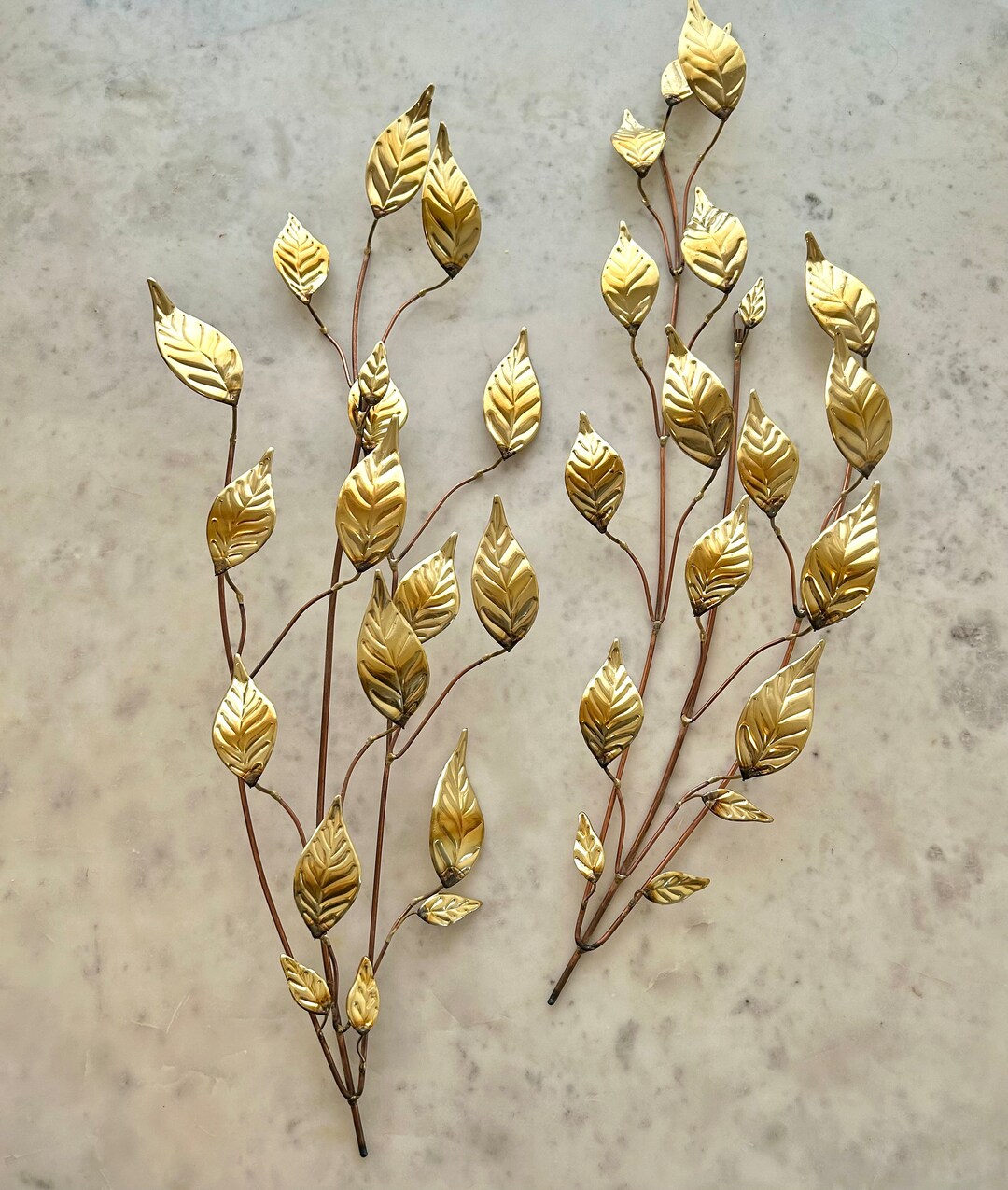 Vintage Metal Branches and Leaves Wall Art. Brass and Copper Metal Leaf ...