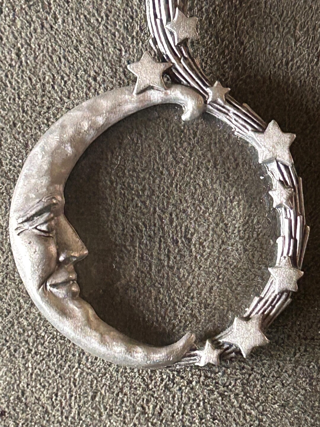 Vintage Pewter Crescent Moon and Stars Magnifying Glass Pendent. Marked ...