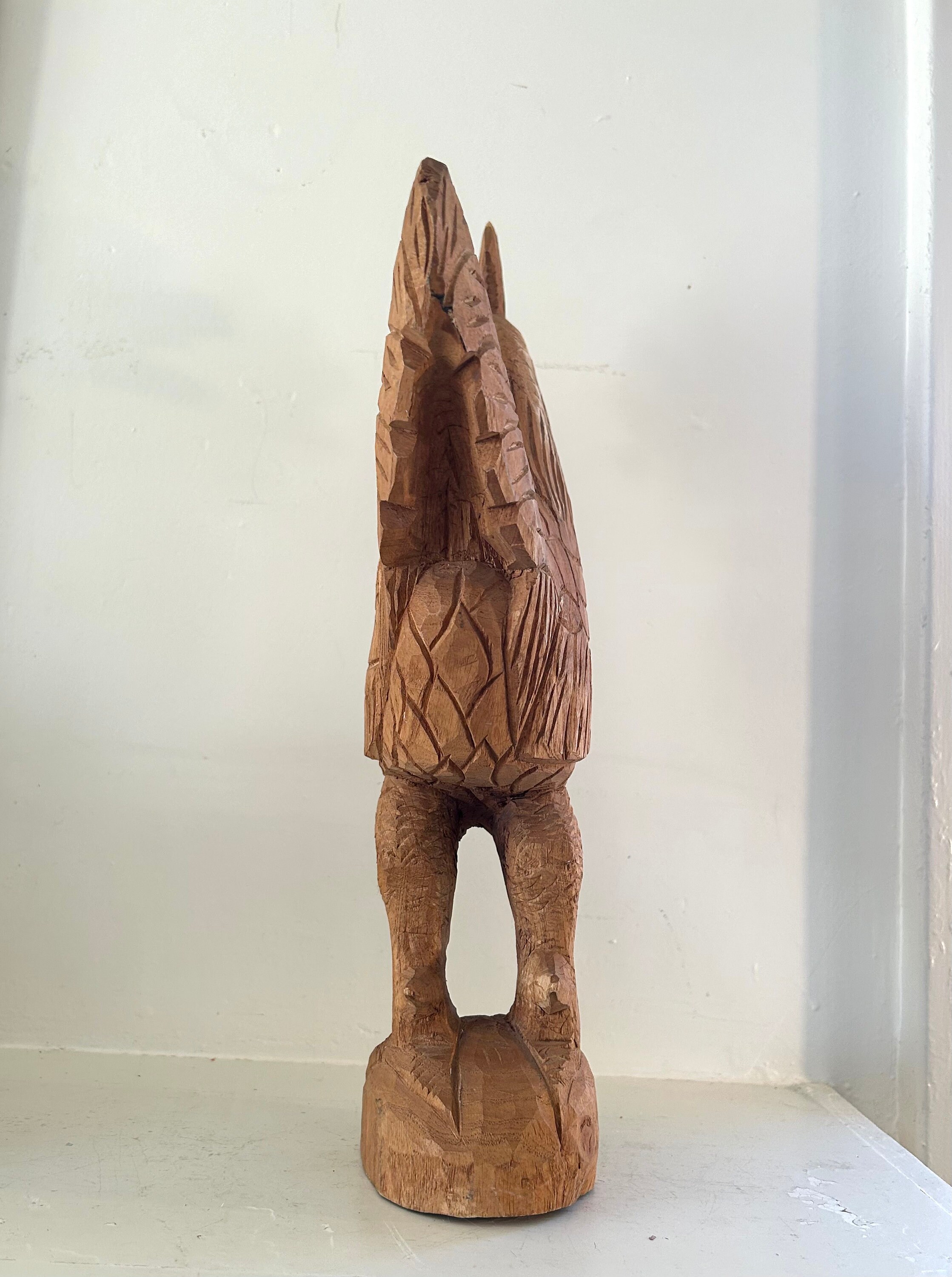 Vintage Hand Carved Wooden Rooster, Statue Folk Art, Rustic Decor, Wood ...