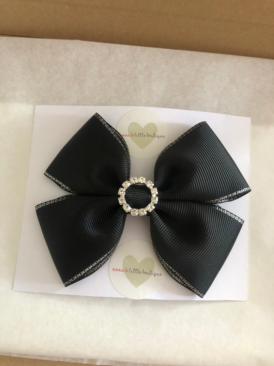 Black and Silver Bling Centre Girls Party Hair Bow 4 Birthday, Wedding ...