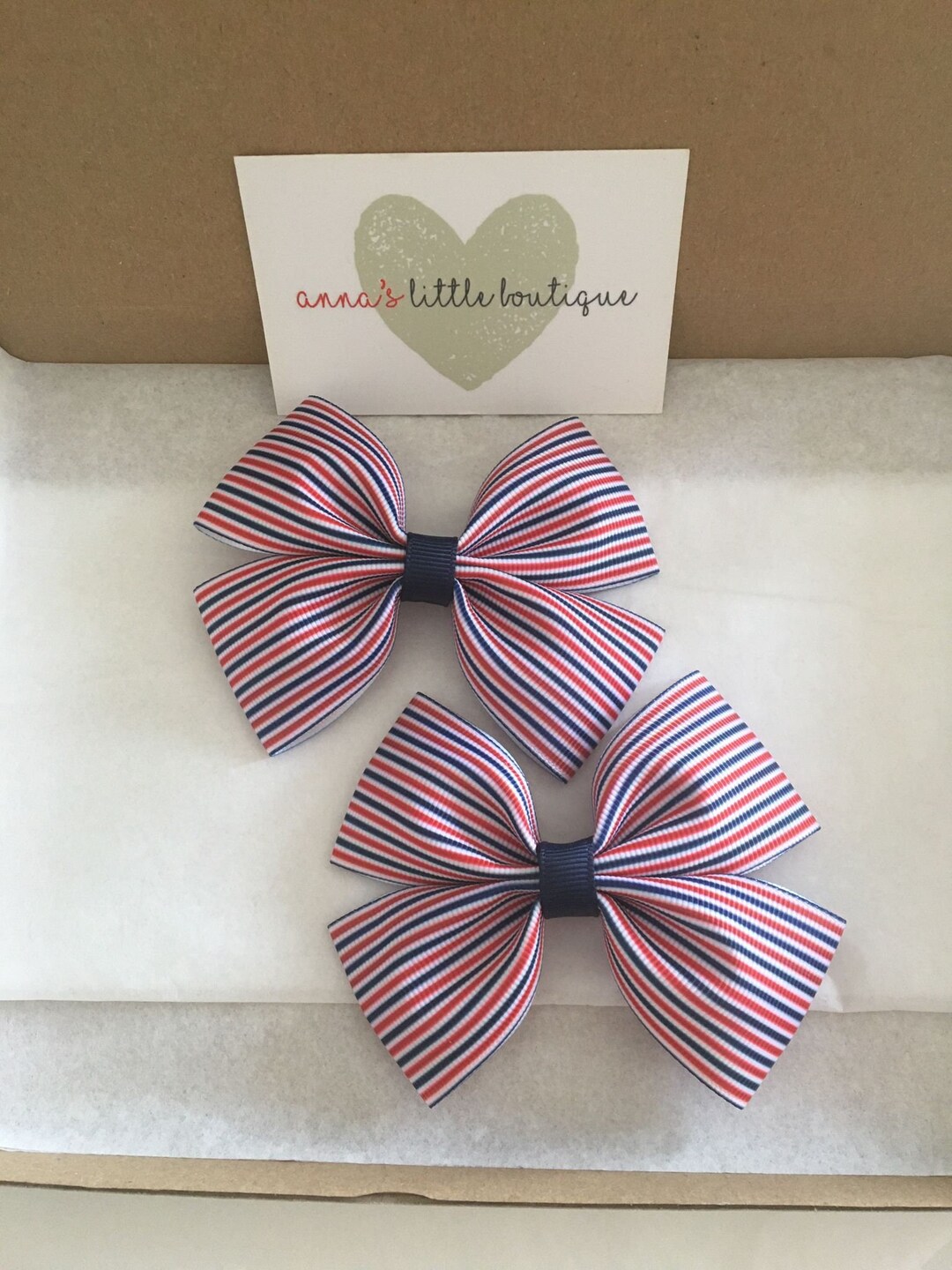 Red, Navy Blue and White Stripe Girls School Hair Bows 4 - Etsy