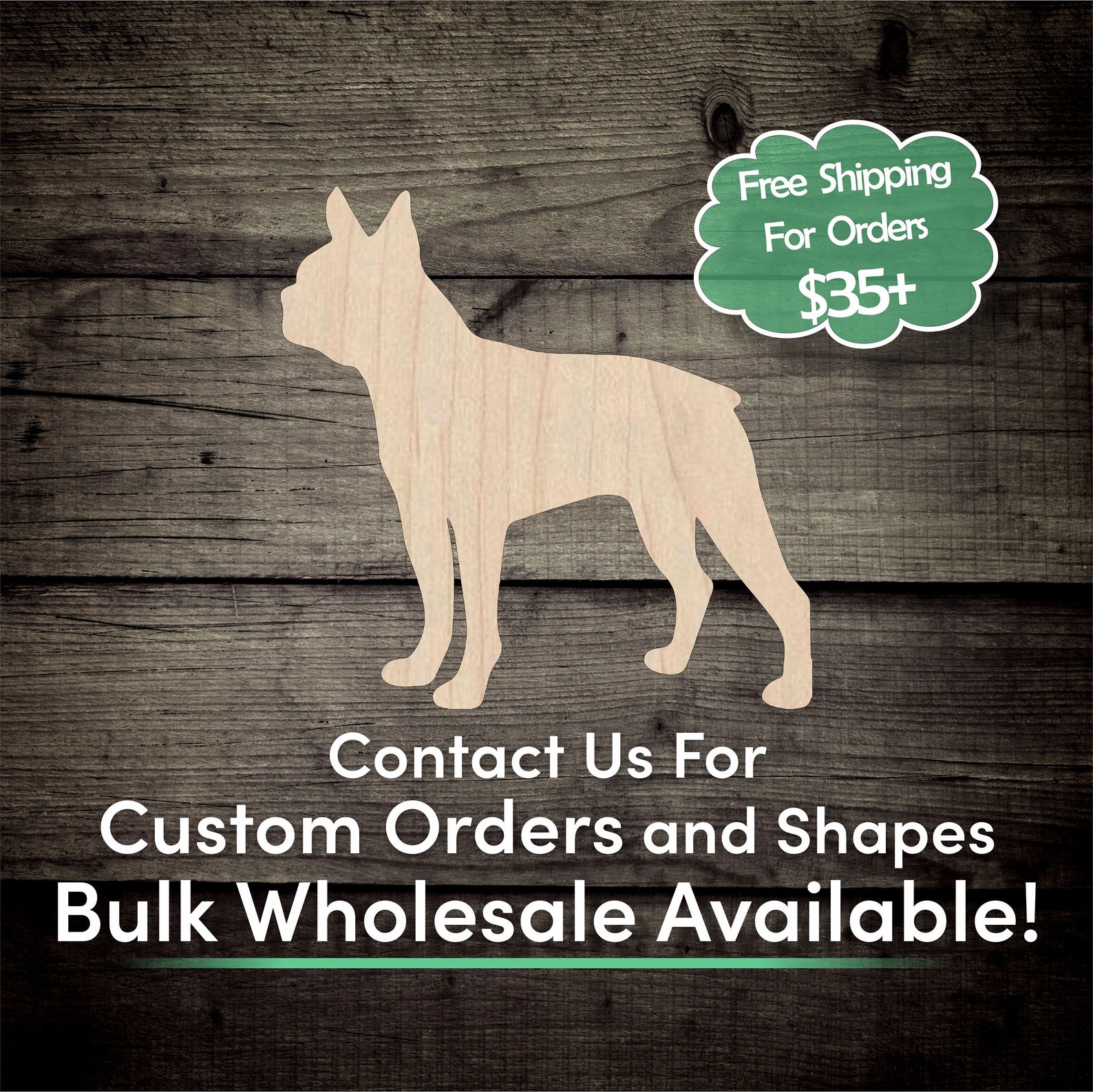 Boston Terrier Unfinished Wood Cutout Shape - Laser Cut DIY Craft Bulk ...