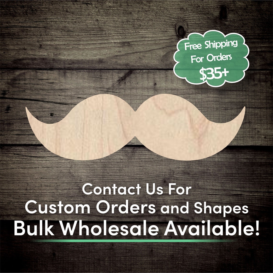 Mustache Unfinished Wood Cutout Shape - Laser Cut DIY Craft Bulk ...
