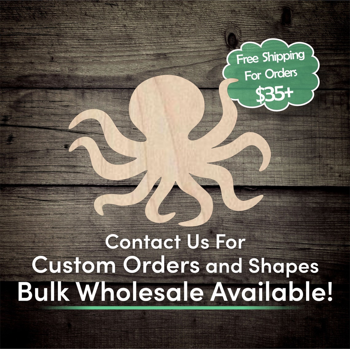 Octopus Unfinished Wood Cutout Shape- Laser Cut DIY Craft Bulk ...