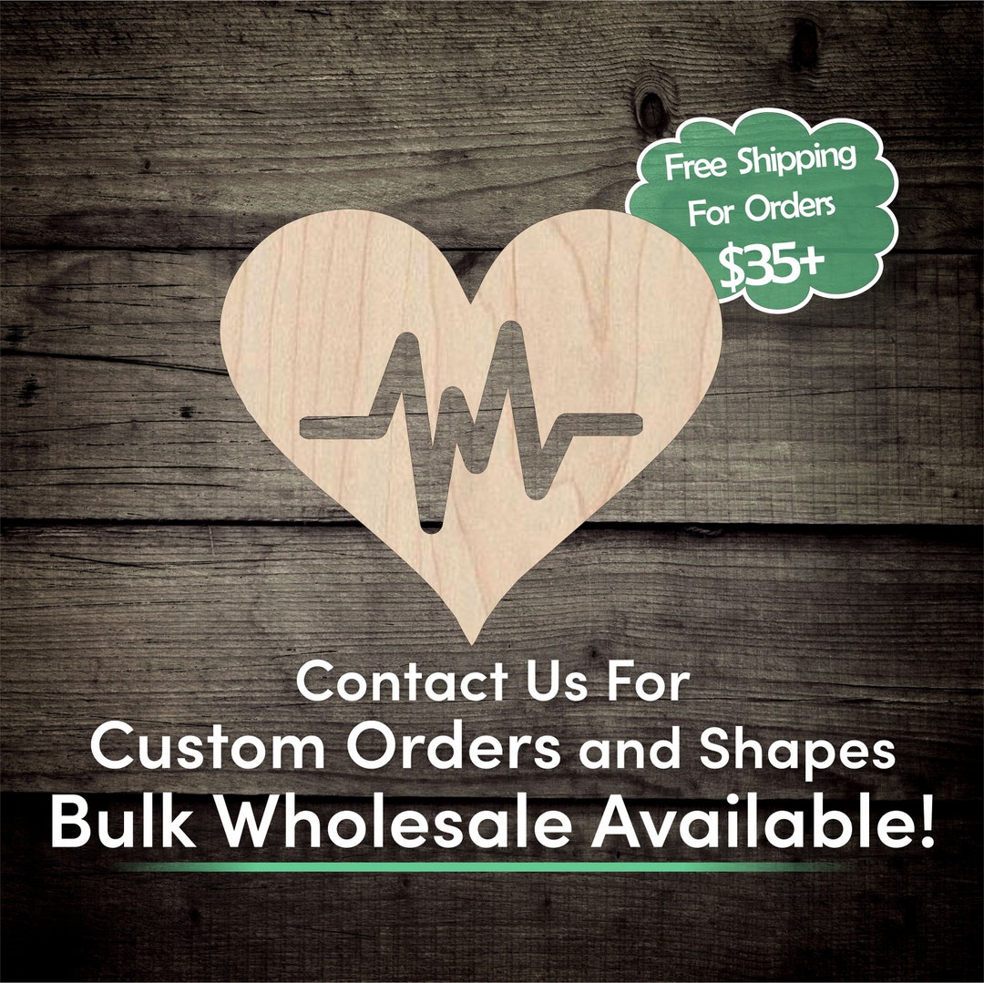 EKG Heart Nurse Love Unfinished Wood Cutout Shape Laser Cut DIY Craft ...