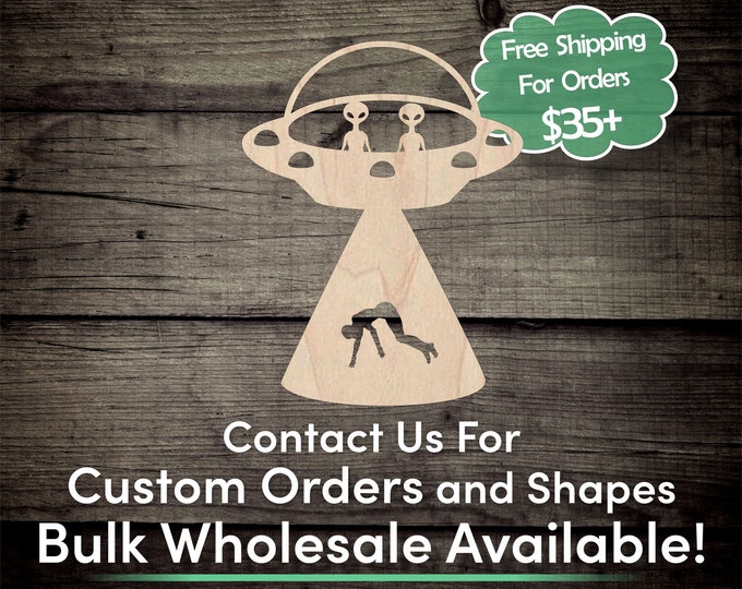 UFO With Human Unfinished Wood Cutout Shape Laser Cut DIY Craft Bulk ...