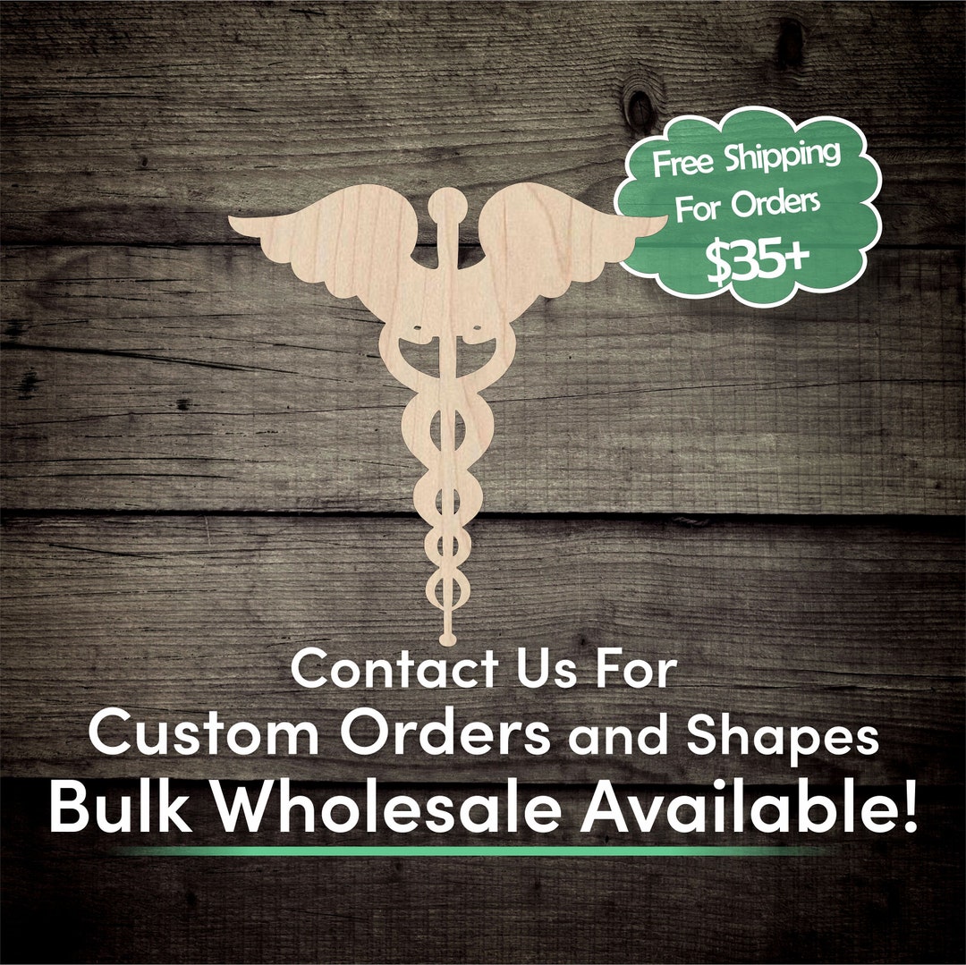 Caduceus Unfinished Wood Cutout Shape- Laser Cut DIY Craft Bulk ...