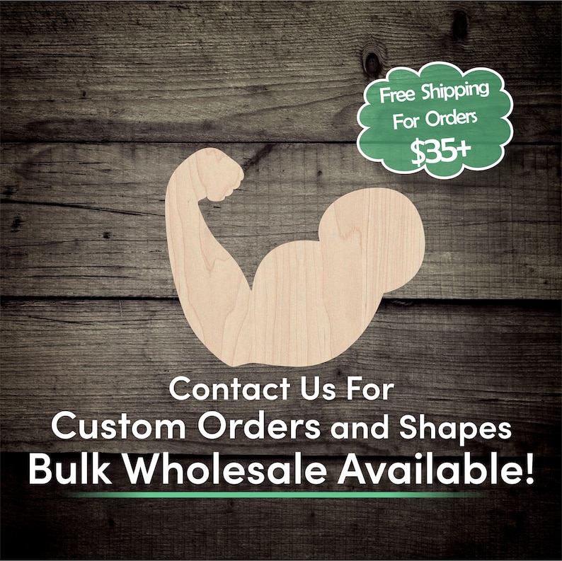 Bicep Muscle Arm Unfinished Wood Cutout Shape- Laser Cut DIY Craft Bulk ...