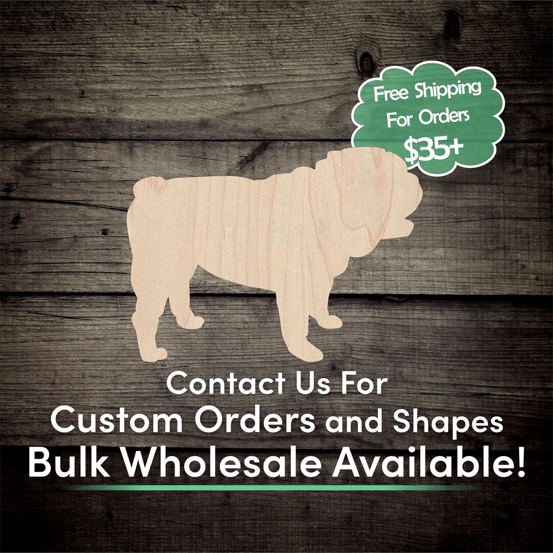 English Bulldog Unfinished Wood Cutout Shape Laser Cut DIY Craft Bulk ...