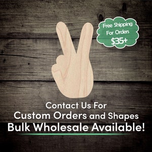 Peace Hand Sign Unfinished Wood Cutout Shape - Laser Cut DIY Craft Bulk ...